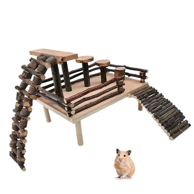 Wooden Hamster Climbing Toy Cage Small Animal Playground Ladder Bridge ...