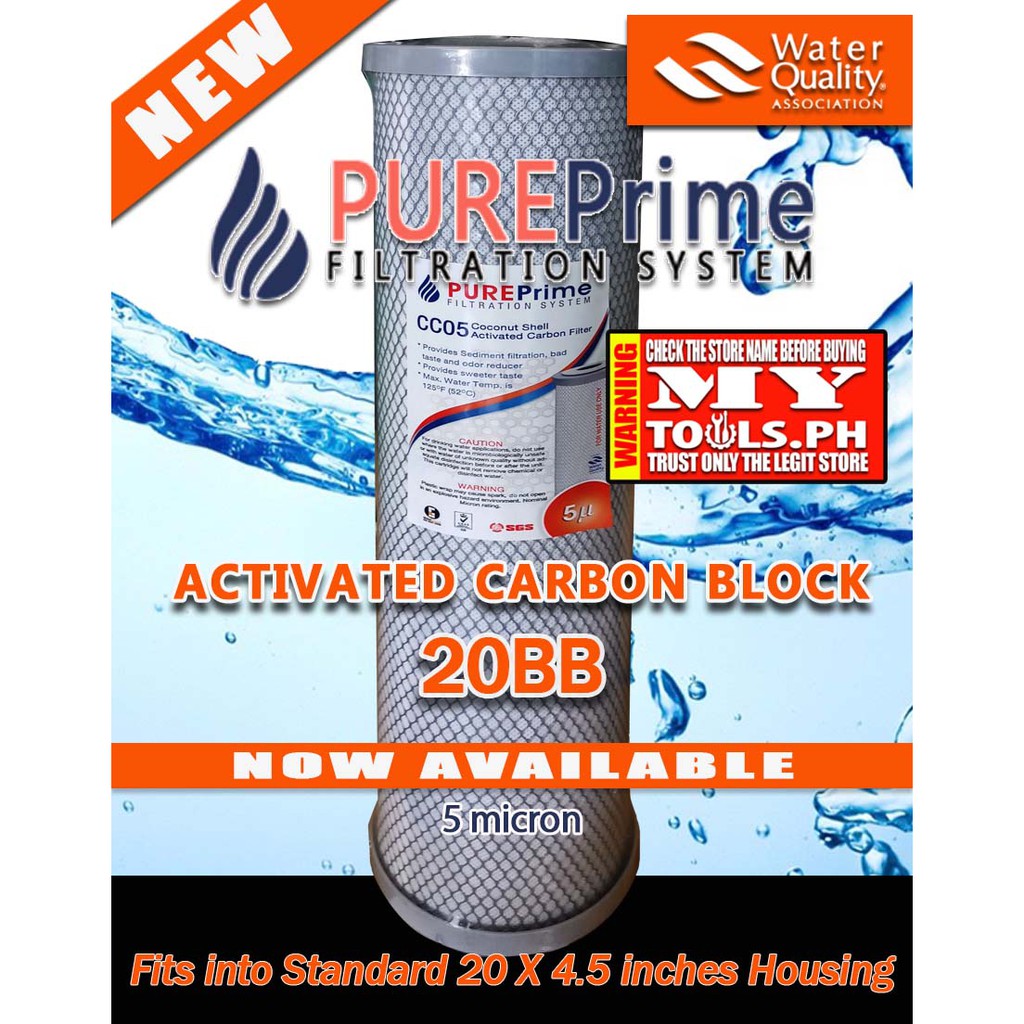 20BB Pure Prime Activated Carbon Block Cartridge Water Filter 20 X 4.5 ...