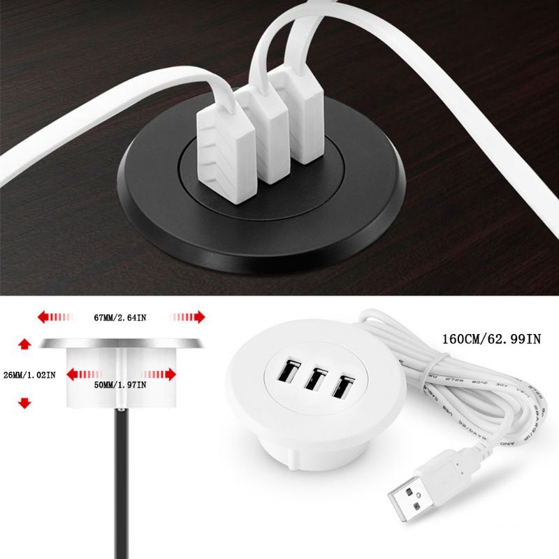 RR` 5cm Grommet Hole In-Desk Mounting 3 Ports USB 2.0 Hub For Laptop PC ...