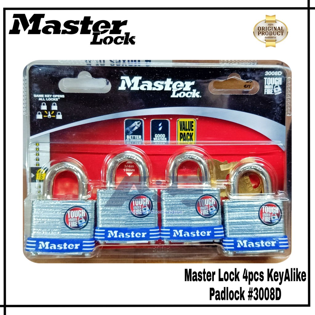 Master 4Pcs Laminated Padlock - Same Key #3008-D | Shopee Philippines