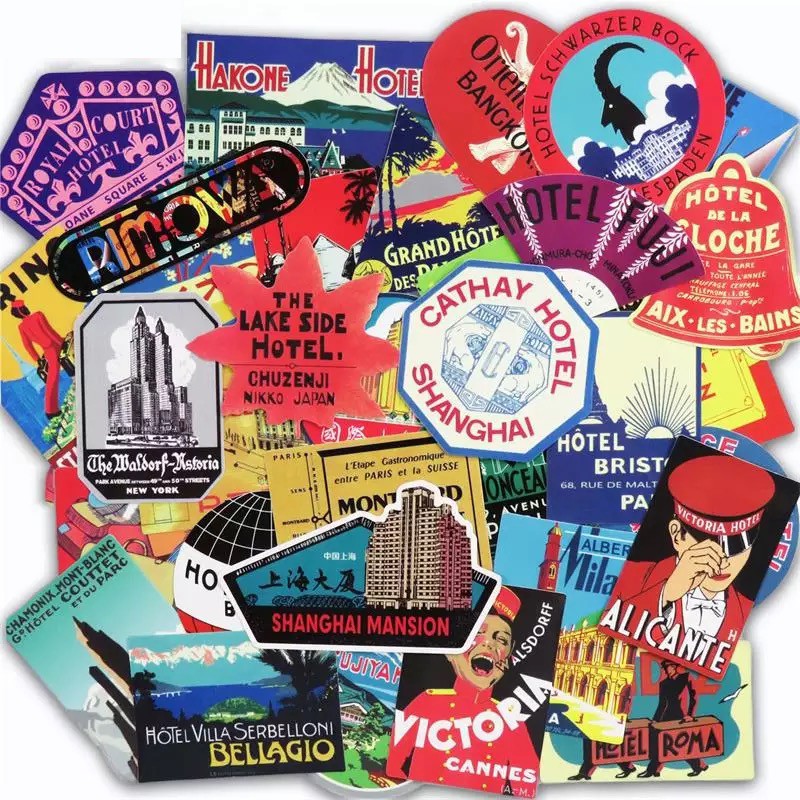 55 Pcs Retro Style Stickers Travel Hotel Graffiti Sticker for Laptop ...