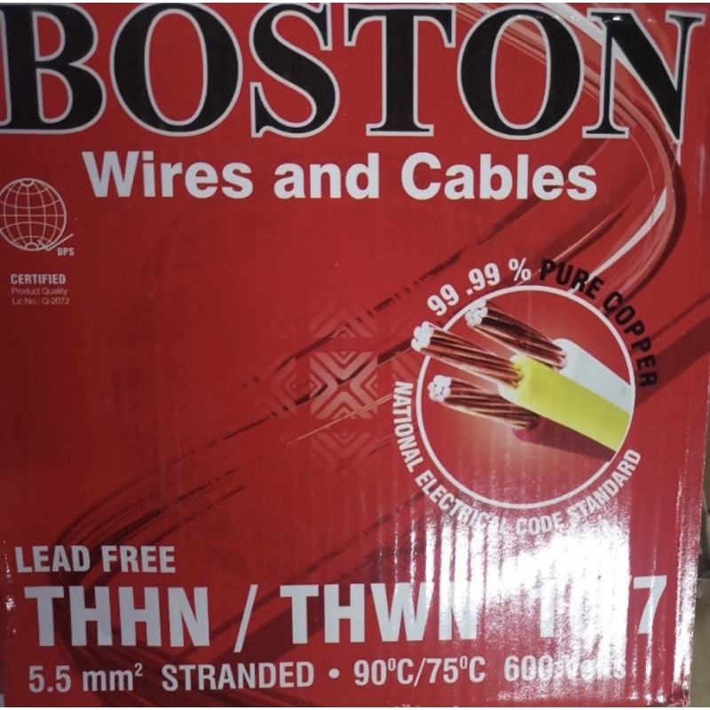 Original ELECTRICAL WIRE 10/7 THHN BOSTON PER BOX 5.5mm | Shopee ...