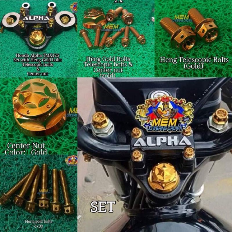 SET HONDA ALPHA TMX125 Heng Gold/White Gold Bolts, Center Nut ...