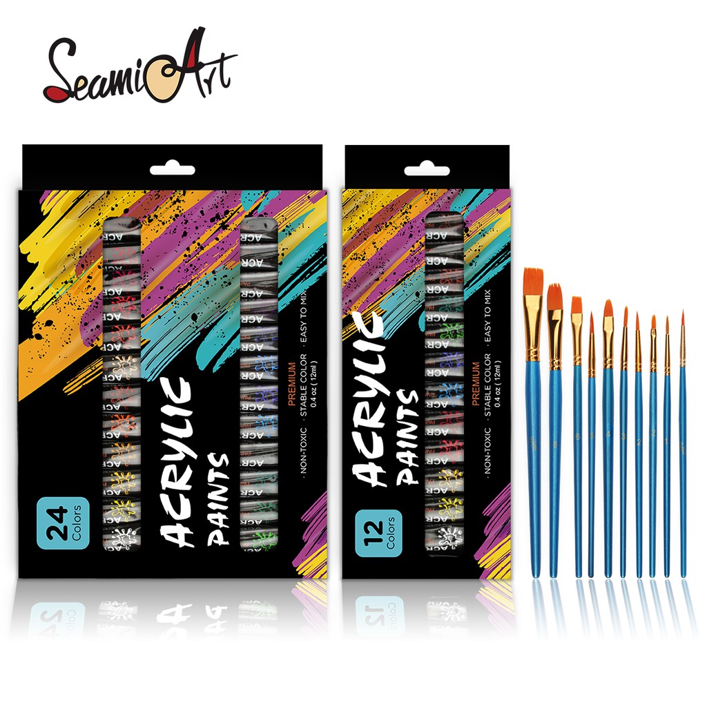 Seamiart_[Ready Stock] 12/24 Colors Acrylic Paint Set 12ml Tube Acylic ...