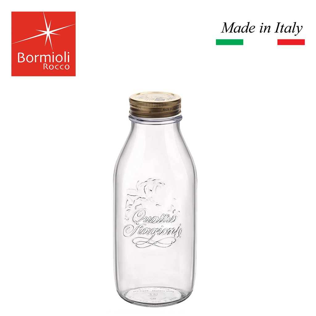 Bormioli Rocco Quattro Stag Glass Bottle 1 Liter w/ Lid Milk Bottle ...