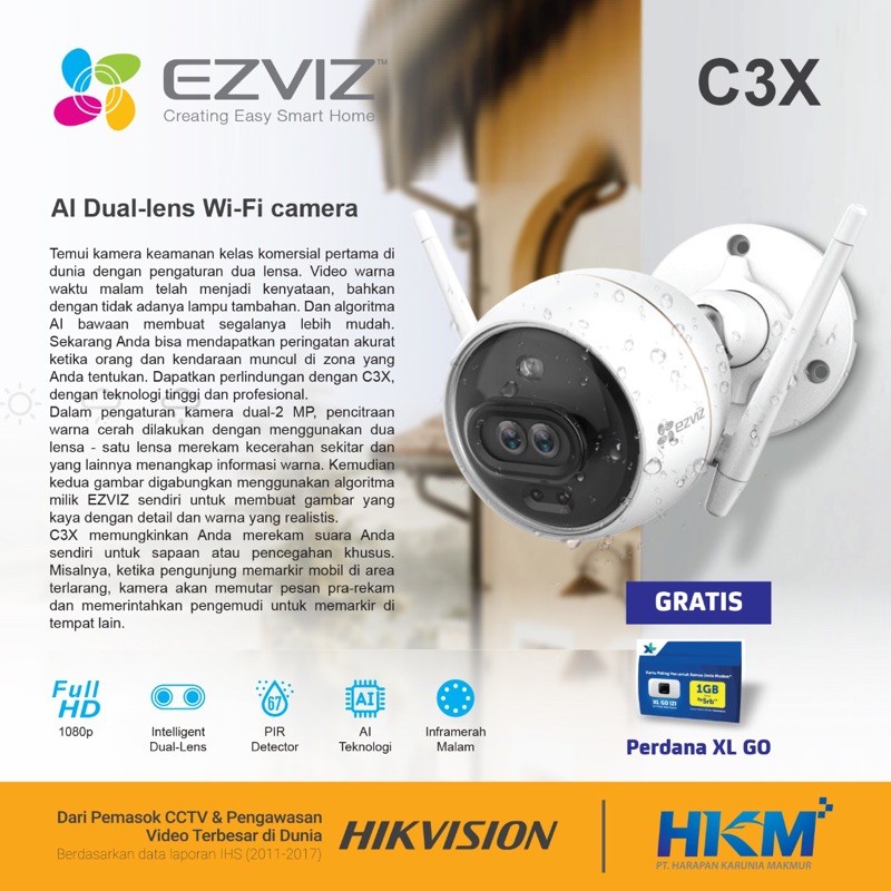 Wireless IP Camera Ezviz C3X Dual Lens AI Color Night 1080p 1 Year ...