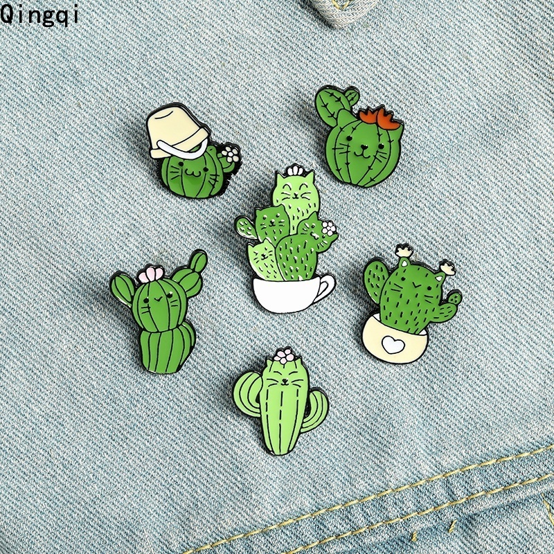 Cute Cactus Cat Enamel Pin Kitten Face Cactus Coffee Brooches Shirt ...