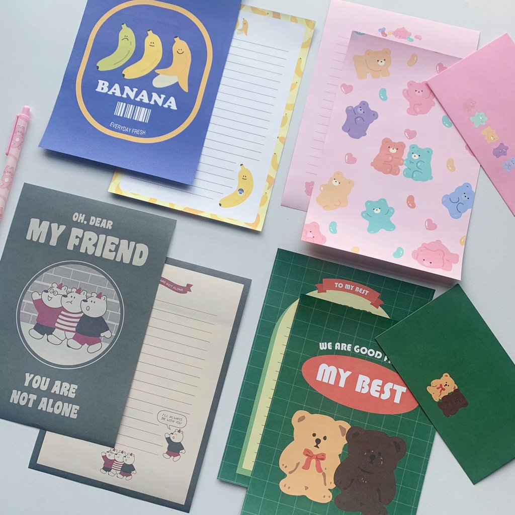 Ins Cute Bear Stationery Envelope Sticker Set Girl Romantic Fresh Love ...
