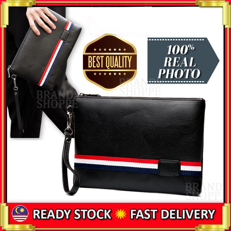 Man Style Elegant Black Leather Hand Carry Envelope Clutch Bag Men Beg ...