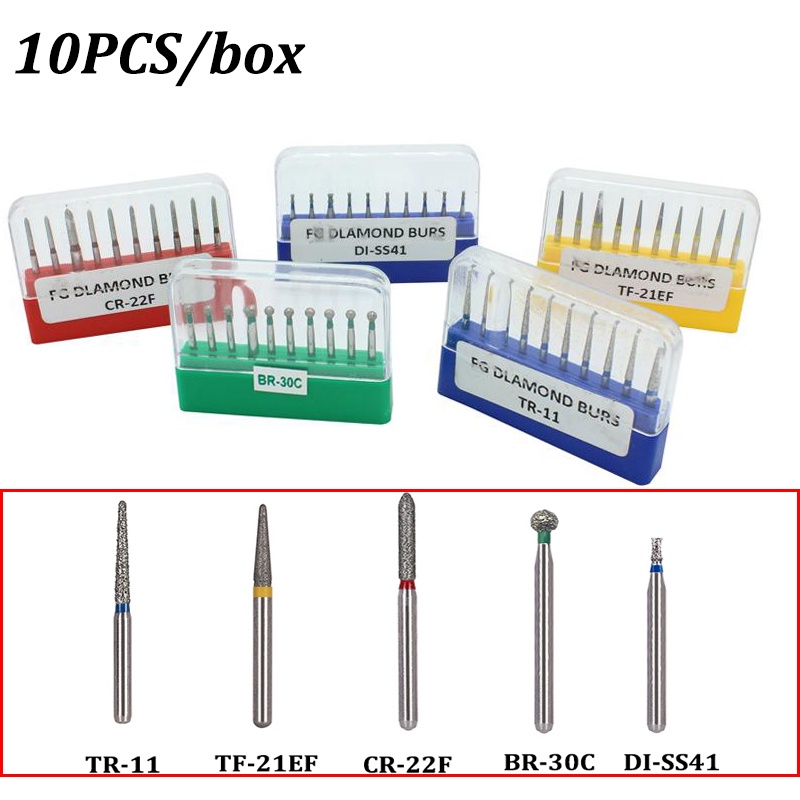 10Pcs Dental Diamond Burs for High Speed Handpiece Medium FG 1.6MM TR TF CR BR DI | Shopee ...