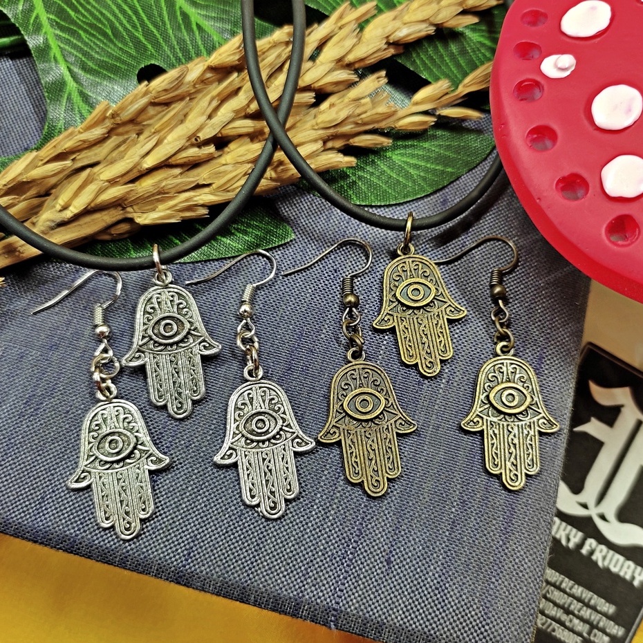 Hippie Bohemian 10 Hamsa Evil Eye Charm Choker Earrings SET Boho Indie ...