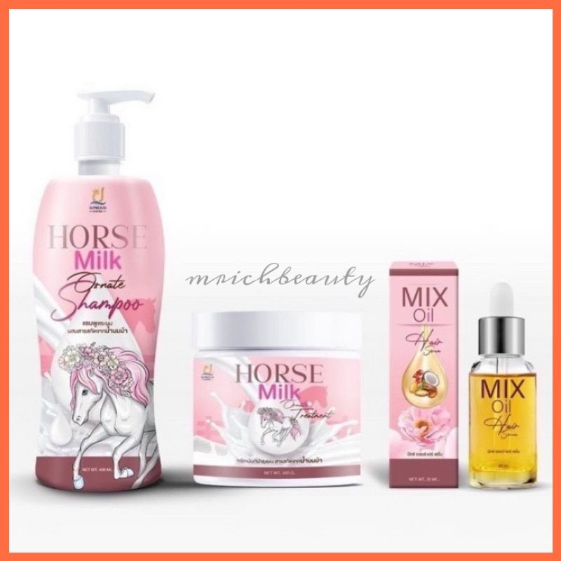 Set Penjagaan Rambut Horse Milk Shampoo + Horse Milk Treatment + Mix Oil hair Serum | Shopee ...