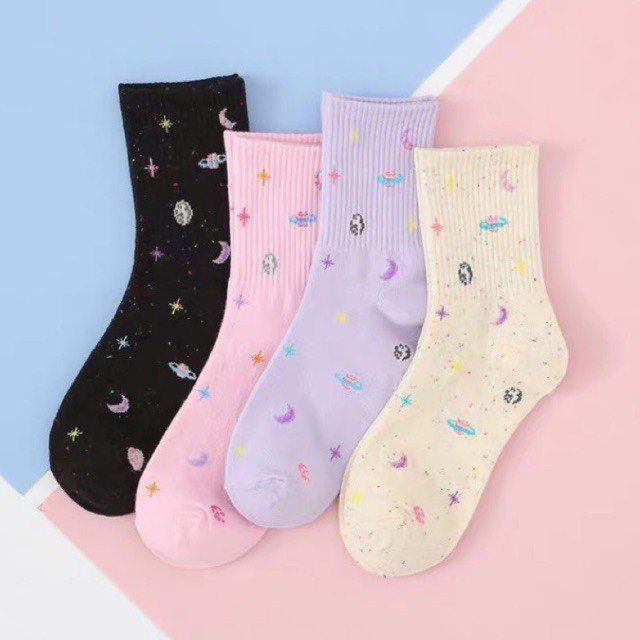 Iconic Socks Universe Planet Galaxy Pastel Cute Mid Cut | Shopee ...