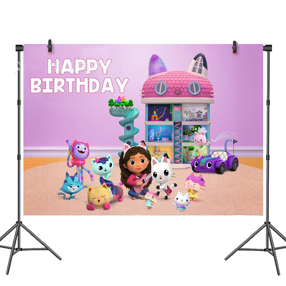 120*80cm Gabby Dollhouse Backdrop Birthday Photography Cats Background ...