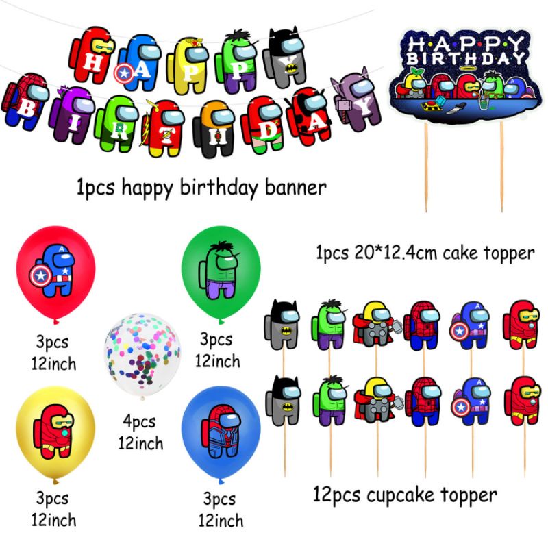 Among Us Party Set balloons cake pick amongus banner birthday picks ...