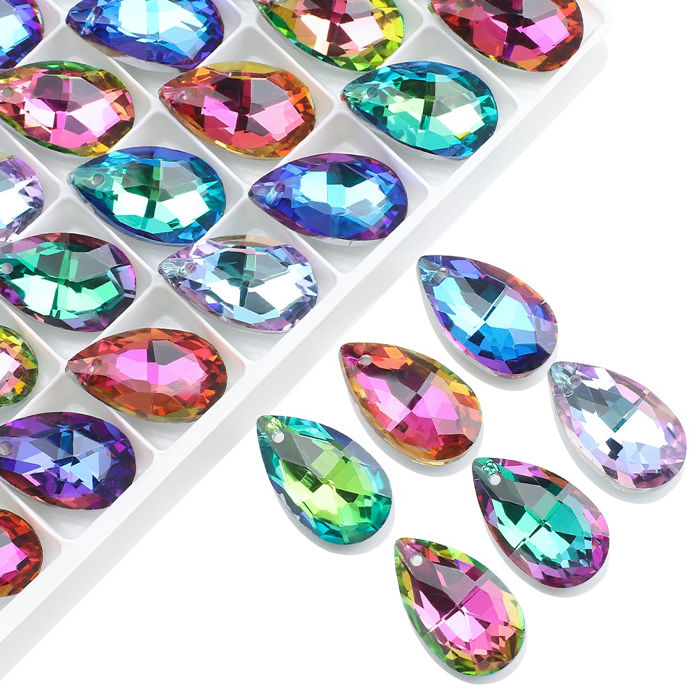 20Pcs 13X22MM Glass Drop Beads Crystal Teardrop Pendant Blue Faceted ...