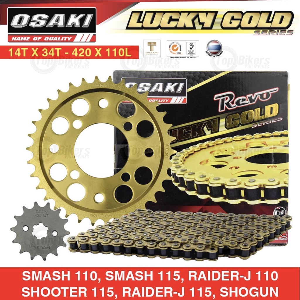Osaki Lucky Gold Chain & Sprocket Set Smash, Raider J 110/115, Shooter ...