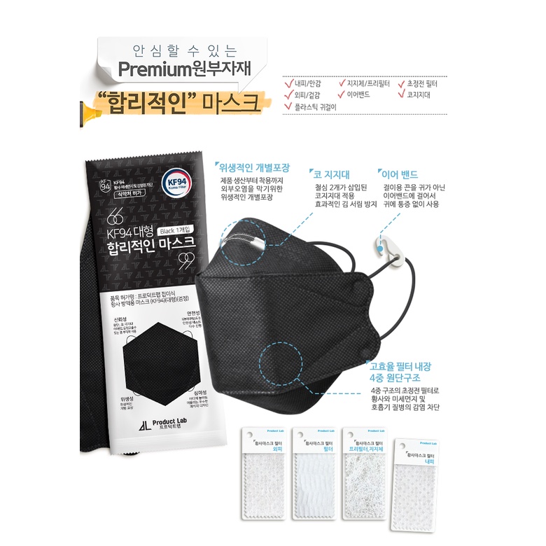 PRODUCT LAB Korea KF94 Face Mask White Black Korean Mask Individual ...