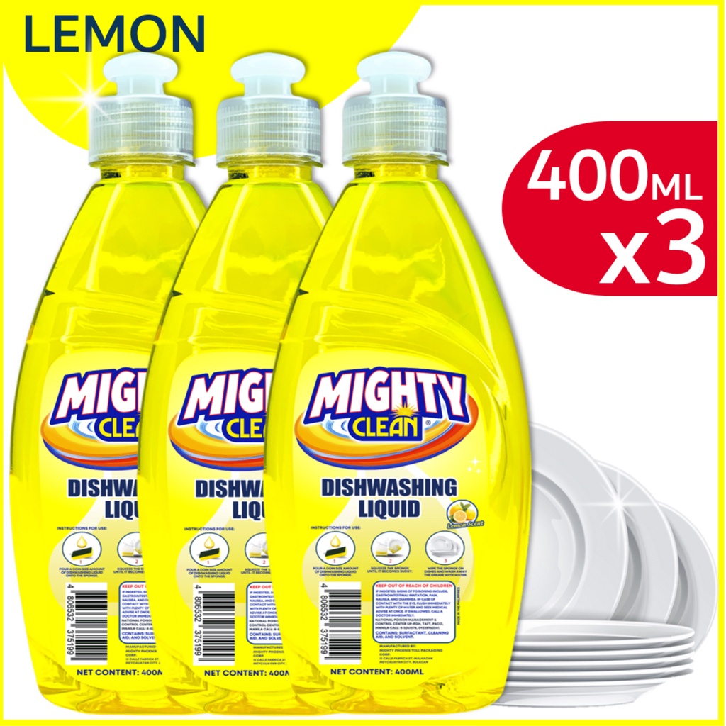 Mighty Clean Dishwashing Liquid LEMON 400ml x 3 pcs - 400ml DWL LEMON ...