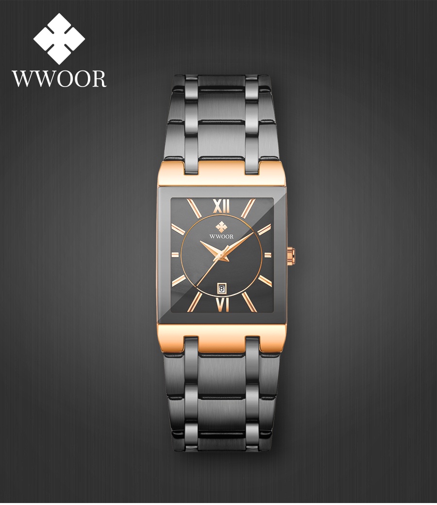 Wwoor Top Brand Luxury Stainless Steel Black Men Square Watches ...