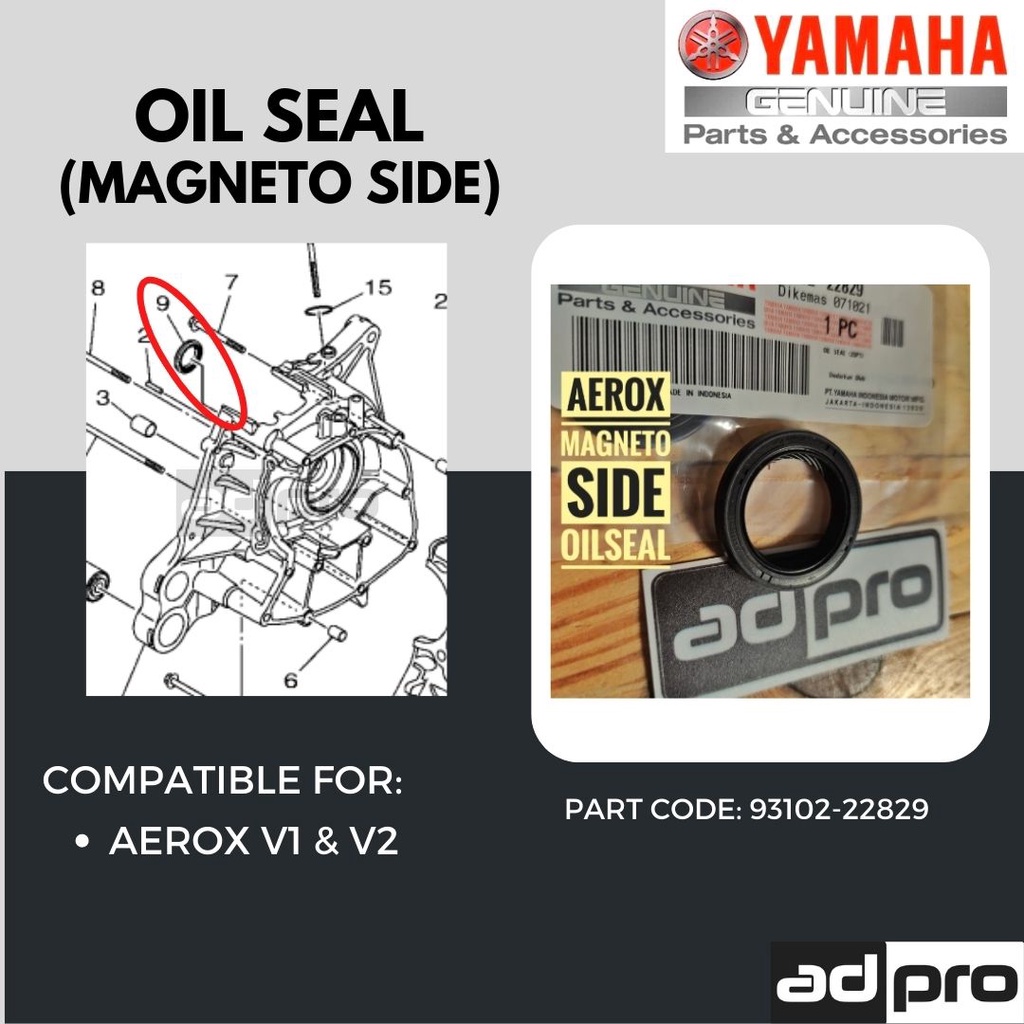 OIL SEAL MAGNETO SIDE AEROX V1,V2 (YAMAHA GENUINE PARTS) | Shopee ...