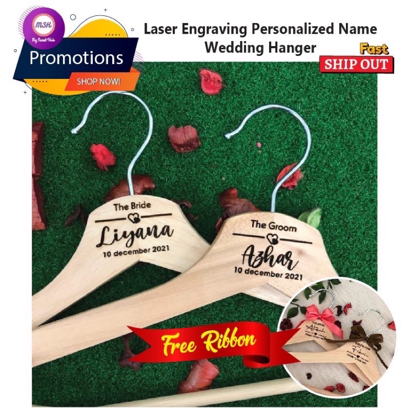 Laser Engraving Personalize Word Hangers Hanger Ukir wedding hanger ...