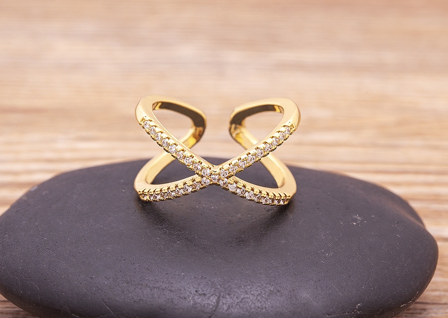 Luxury Cross X Shape Women Engagement Ring Full Paved Zircon Gold Color ...