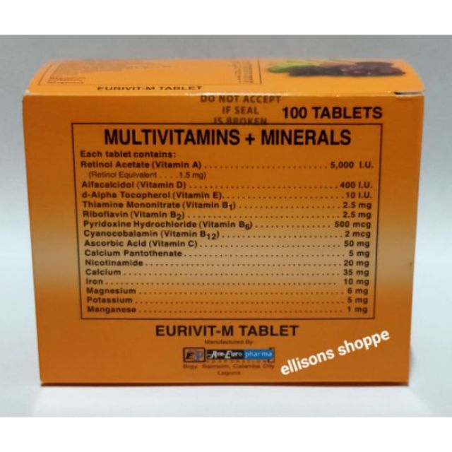 Eurivit-M Multivitamins 100tablets/box | Shopee Philippines
