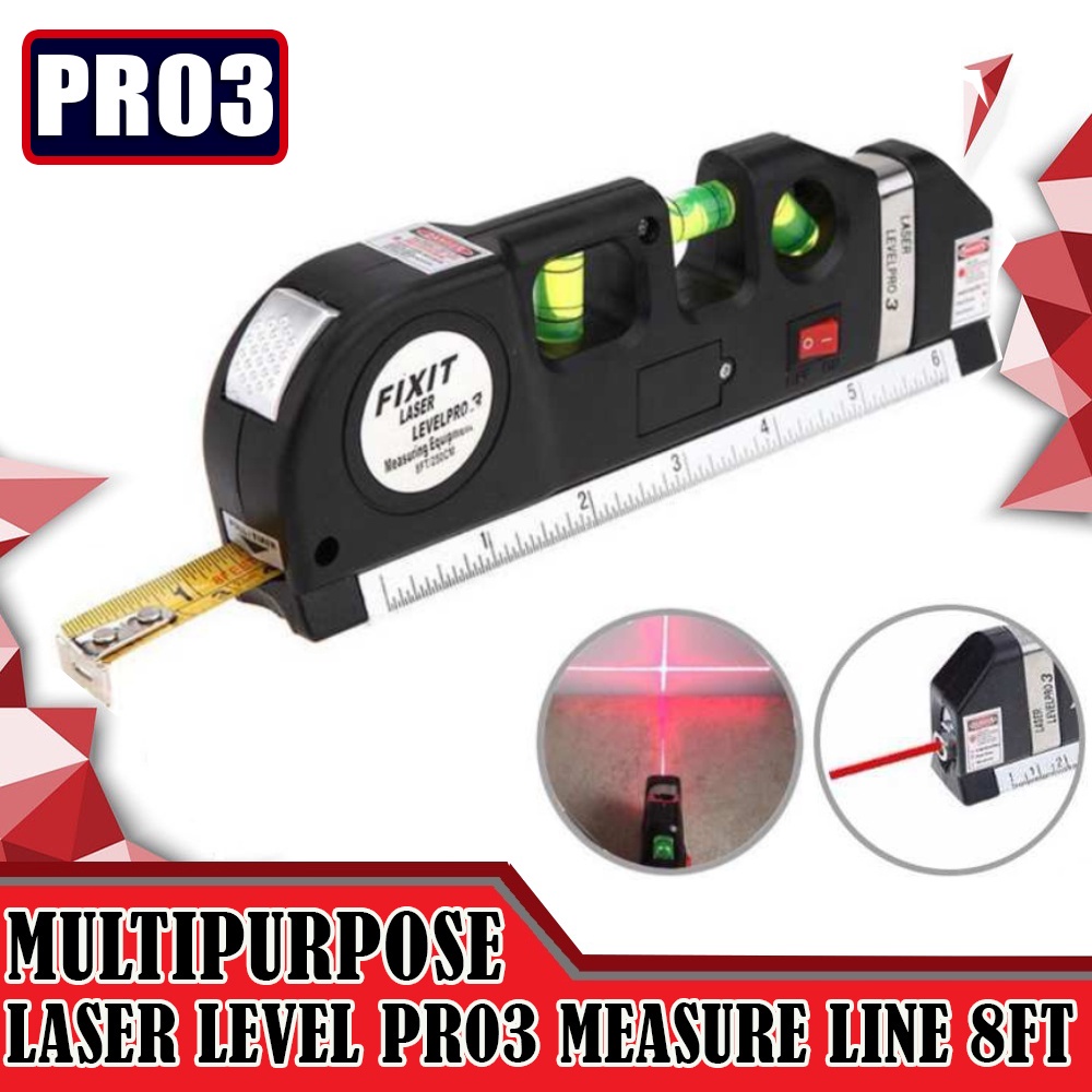 Multipurpose Laser Level PR0 Measure Line 8ft+ Measure Tape Ruler Adjusted Standard and Metric ...