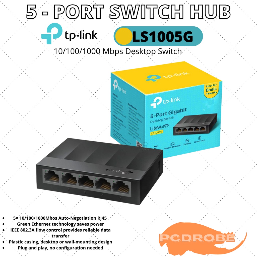 TP-Link LS1005G 5-Port 10/100/1000Mbps GIGABIT Desktop Switch Network Switch Hub TPLINK | Shopee ...