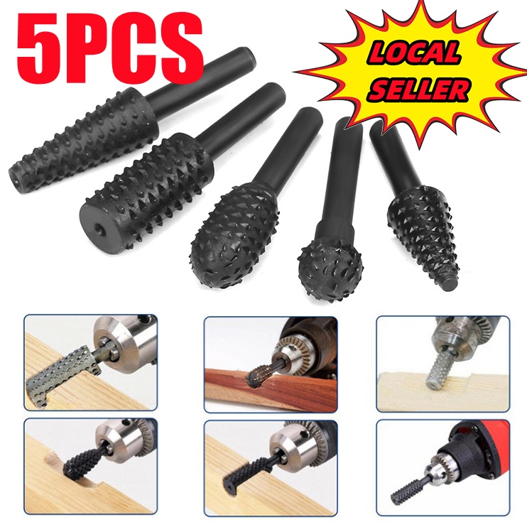 5pcs Steel Rotary Rasp File 1/4" Shank Rasp Burrs Wood Bits Grinding ...