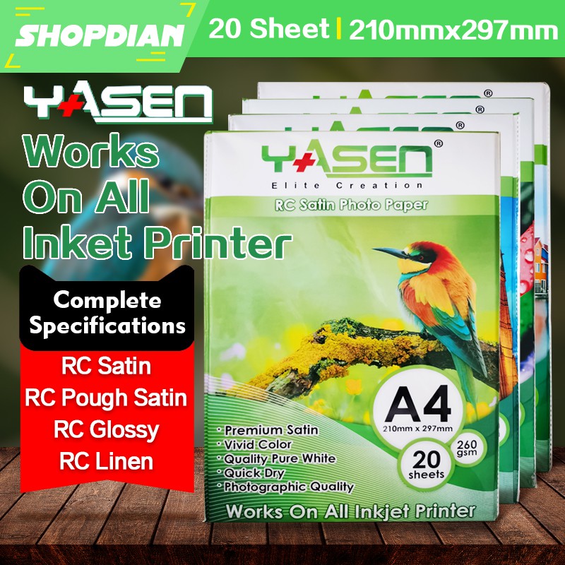 Yasen RC Satin/Glossy/Linen/Rough Satin Photo paper 260Gsm A4 Size ...