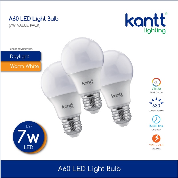 Kantt Lighting Classic LED Bulb Value Pack (3pcs.) - 7W (Warm White ...