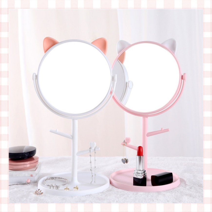 Desktop cat ear mirror, cute cat ear mirror, round mirror | Shopee ...