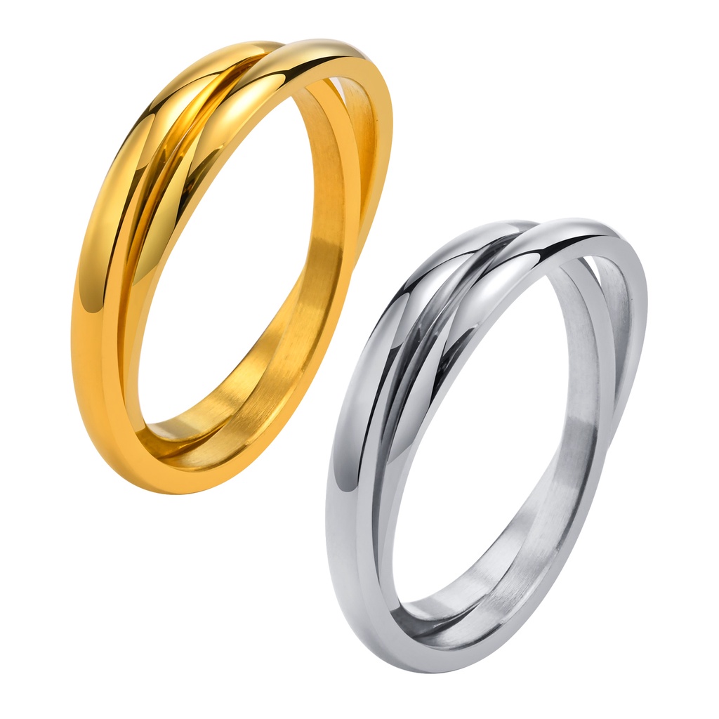 Vnox Double Tiny Ring for Women, Classic Gold Tone Interlocked Rolling ...