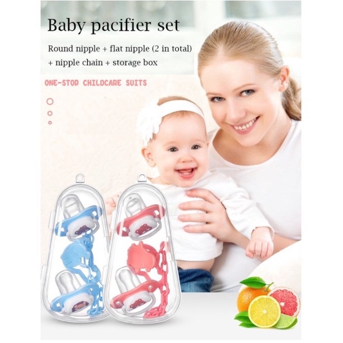 4 In 1 Baby Pacifier Set 1 Round Nipple 1 Flat Nipple 1 Chain 1 ...
