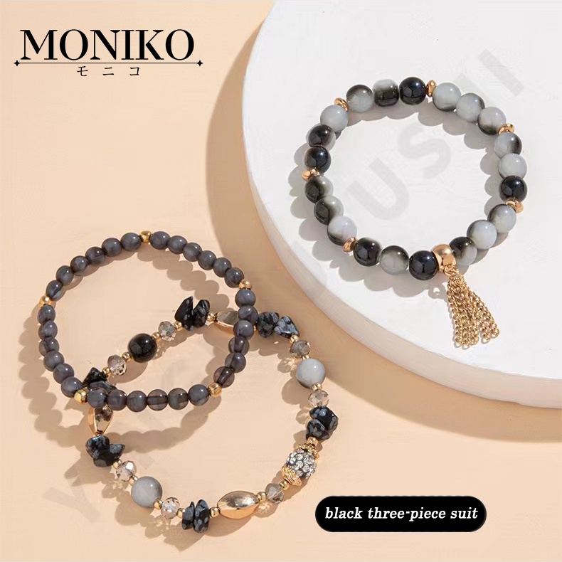 MONIKO 2022 Lucky Chain 3-Pack Pink Blue Black Natural Chalcedony ...