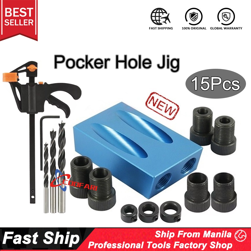 Woodworking Oblique Hole Locator Drill Bits Pocket Hole Jig Kit 15 ...