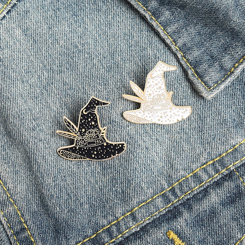 Witch Hat Enamel Pin Black White Wizard Brooch Bag Clothes Lapel Pin ...