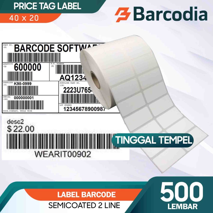 Iware LABEL BARCODE 40 X 20 (2 LINE) SEMICOATED LABEL STICKER PAPER ...