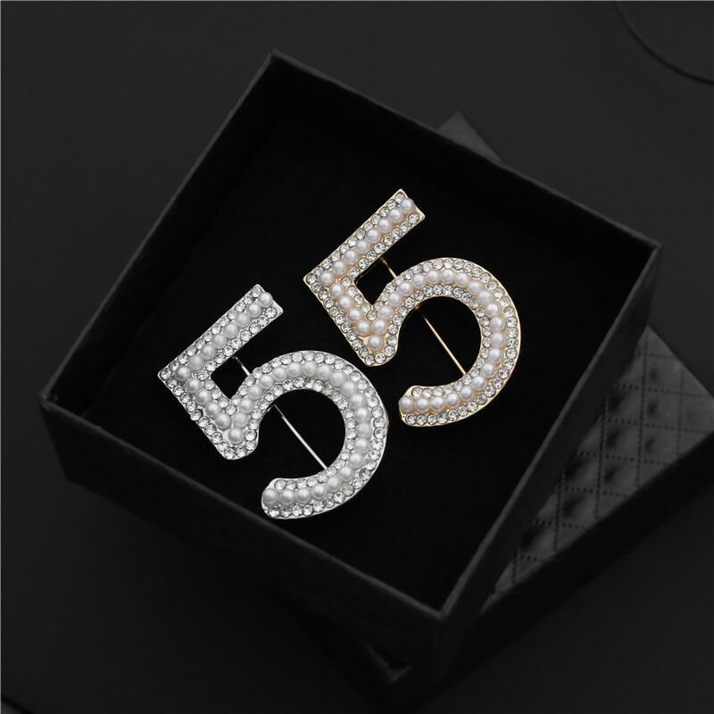 Number 5 pearl style Famous Luxury Brand Designer Brooch Pins For Women ...