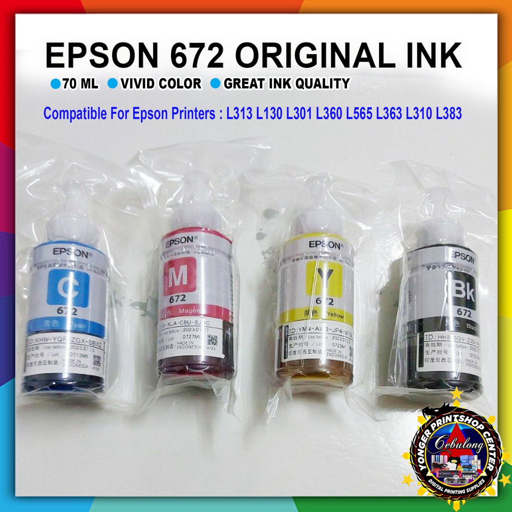 EPSON ORIGINAL DYE INK 672 CMYK SET 70ml for epson L313 L130 L301 L360 ...
