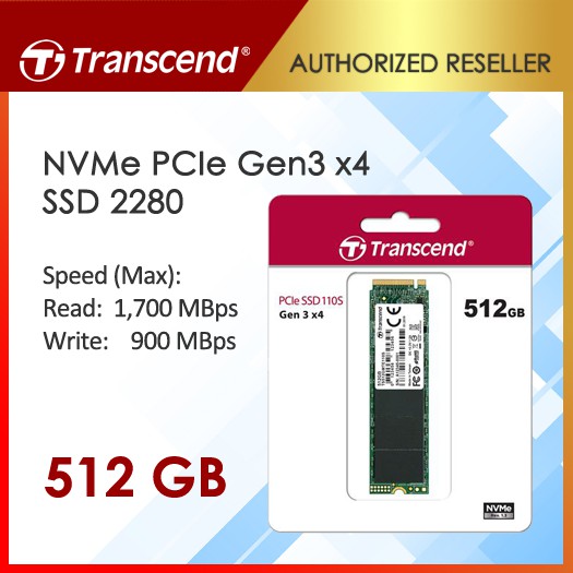 Transcend MTE110S 128G/256G/512G/1T/2T M.2 SSD 2280 PCIe NVMe Gen3x4 Laptop/PC Upgrade/Internal ...