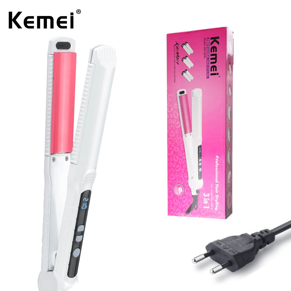 Kemei Professional Flat Irons Hair Straightener Curling Styling Tools Corn Splint Ionic 3 In 1 ...
