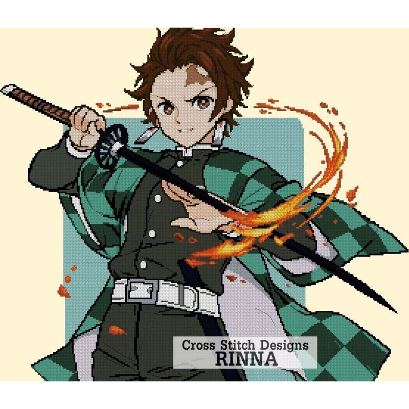 Cross Stitch PATTERN only Tanjirou Kamado's Flaming Sword Demon Slayer ...