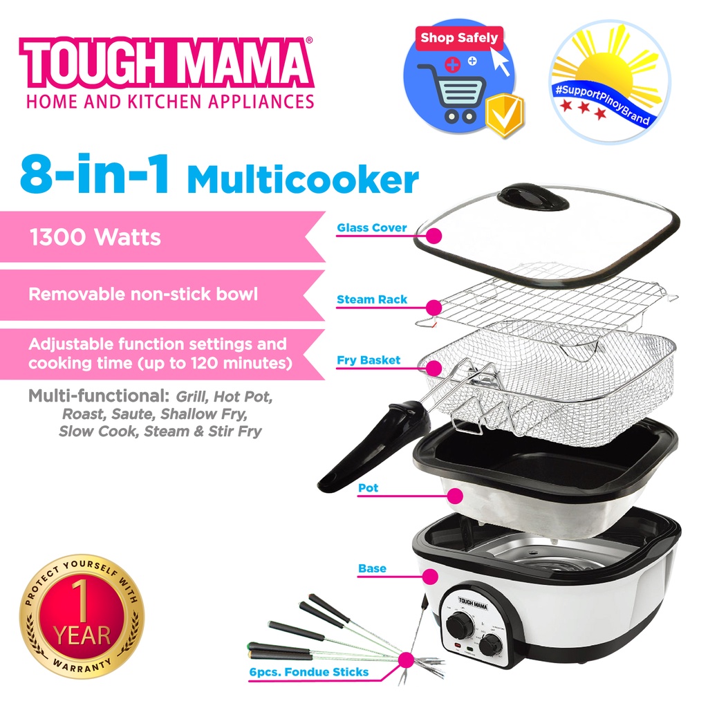 Tough Mama Ntm Mc8in1 Multicooker 5L Large Hotpot Non Stick Pan Griller ...