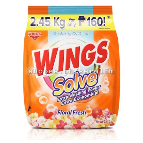 WINGS SOLVE POWDERED DETERGENT 2.45KG FLORAL FRESH | Shopee Philippines