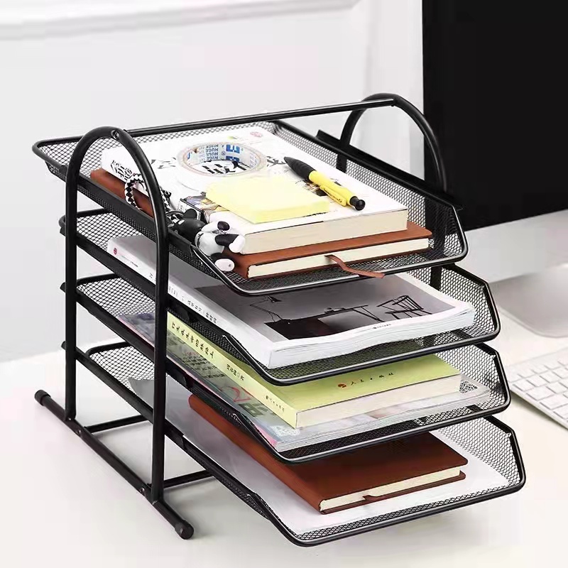 4 Tier Metal Mesh Document Rack File Letter Book Tray Shelf for Carrier ...