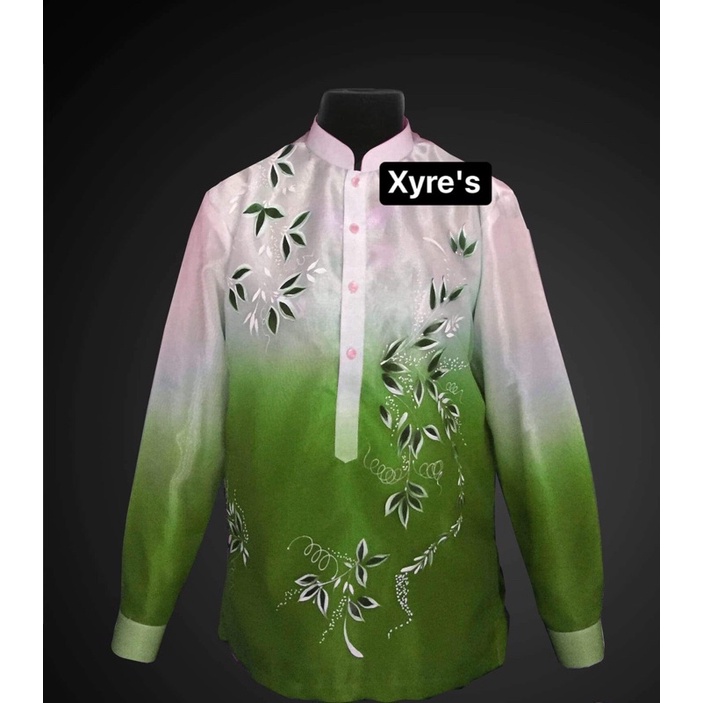 Hand Painting Blue/ Green Monochromatic Barong with Lining/ Organza ...