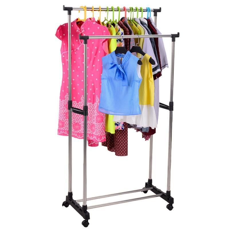 hk DIY2 New Double Rolling Rail Adjustable Portable Clothes Garment ...